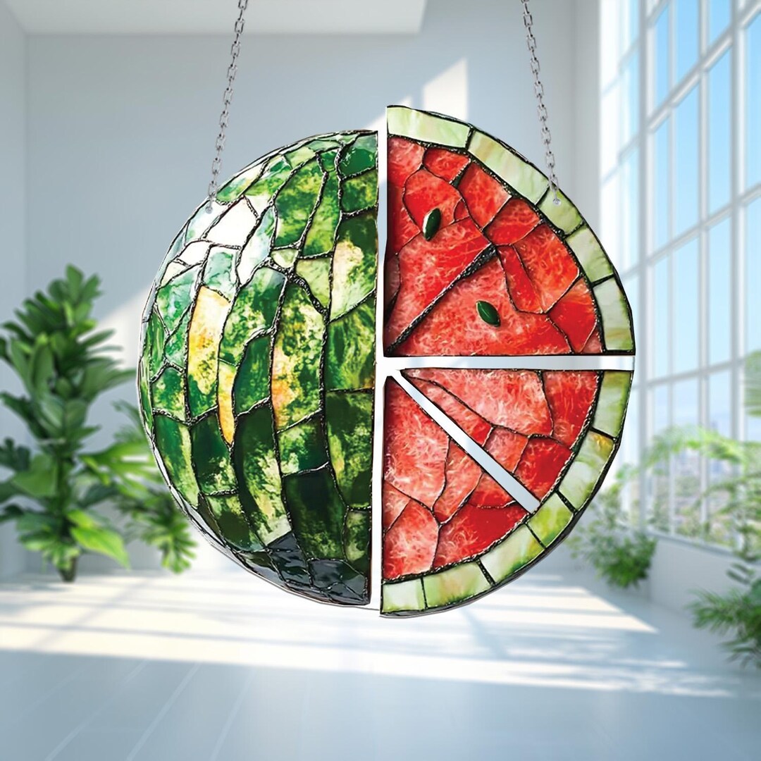 Vibrant Watermelon & Cucumber Acrylic Window Hanging - Colorful Stained ...