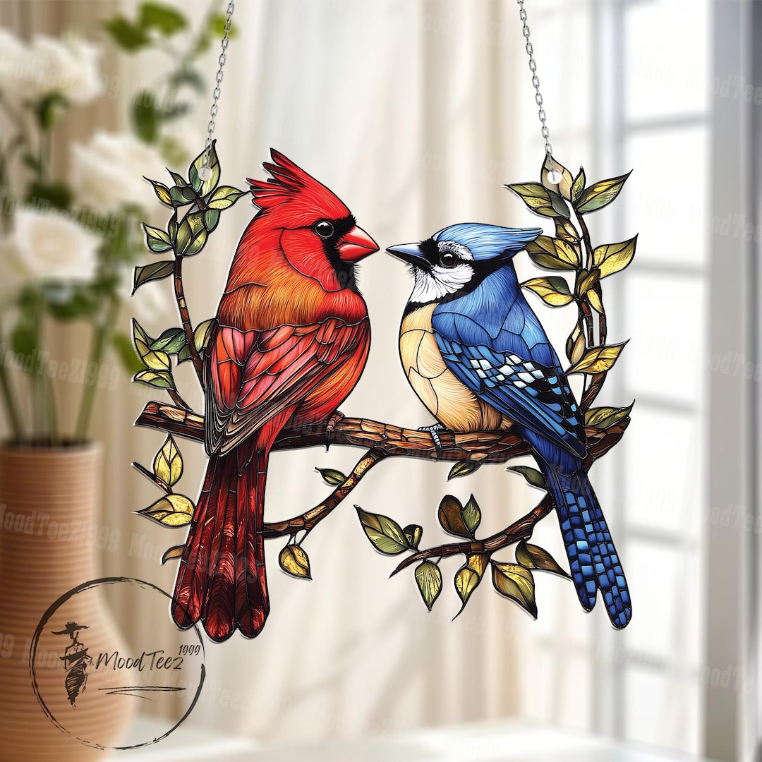 Cardinal and Blue Jay Acrylic Window Ornament: Bird Lover Gift - Etsy