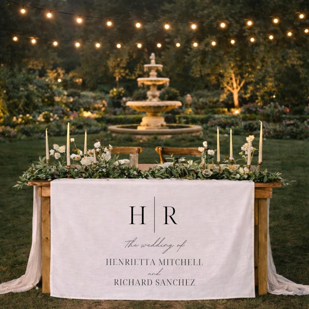 Custom Wedding Table Sign: Personalized Linen Banner, Established Date ...