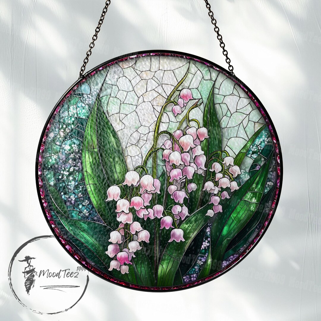 Handcrafted Stained Glass Lily of the Valley Window Hanging, Elegant ...
