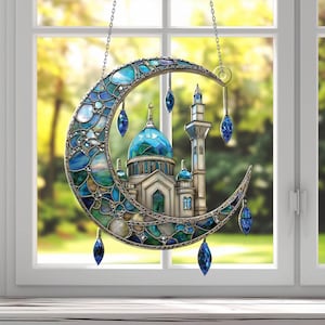 Eid Decoration Ramadan Mubarak Kareem Sun Catcher Window Hanging Blue ...