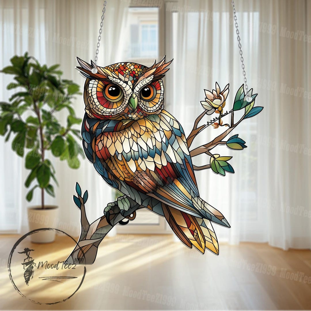 Stunning Owl Acrylic Window Hanging, Colorful Bird Home Decor,nature ...