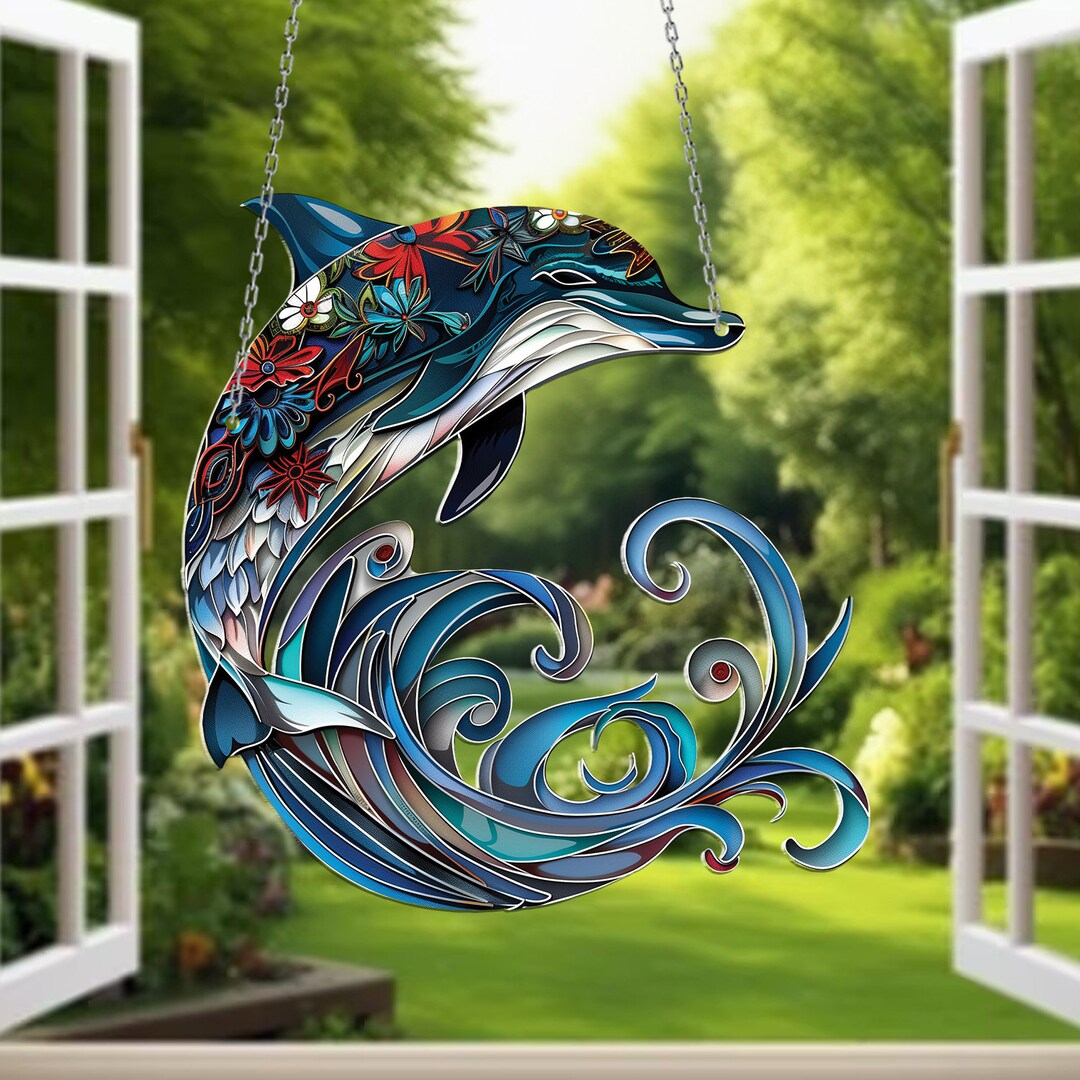 A Sea Dolphin Acrylic Window Hanging 2D, Acrylic Window Hanging, Gift ...
