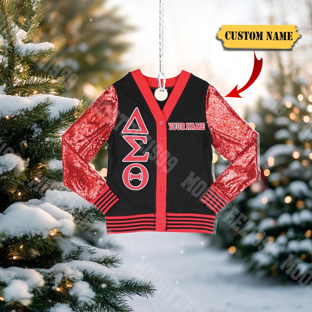 Delta Sigma Theta Christmas Ornament, Red and White Glitter Ornament ...