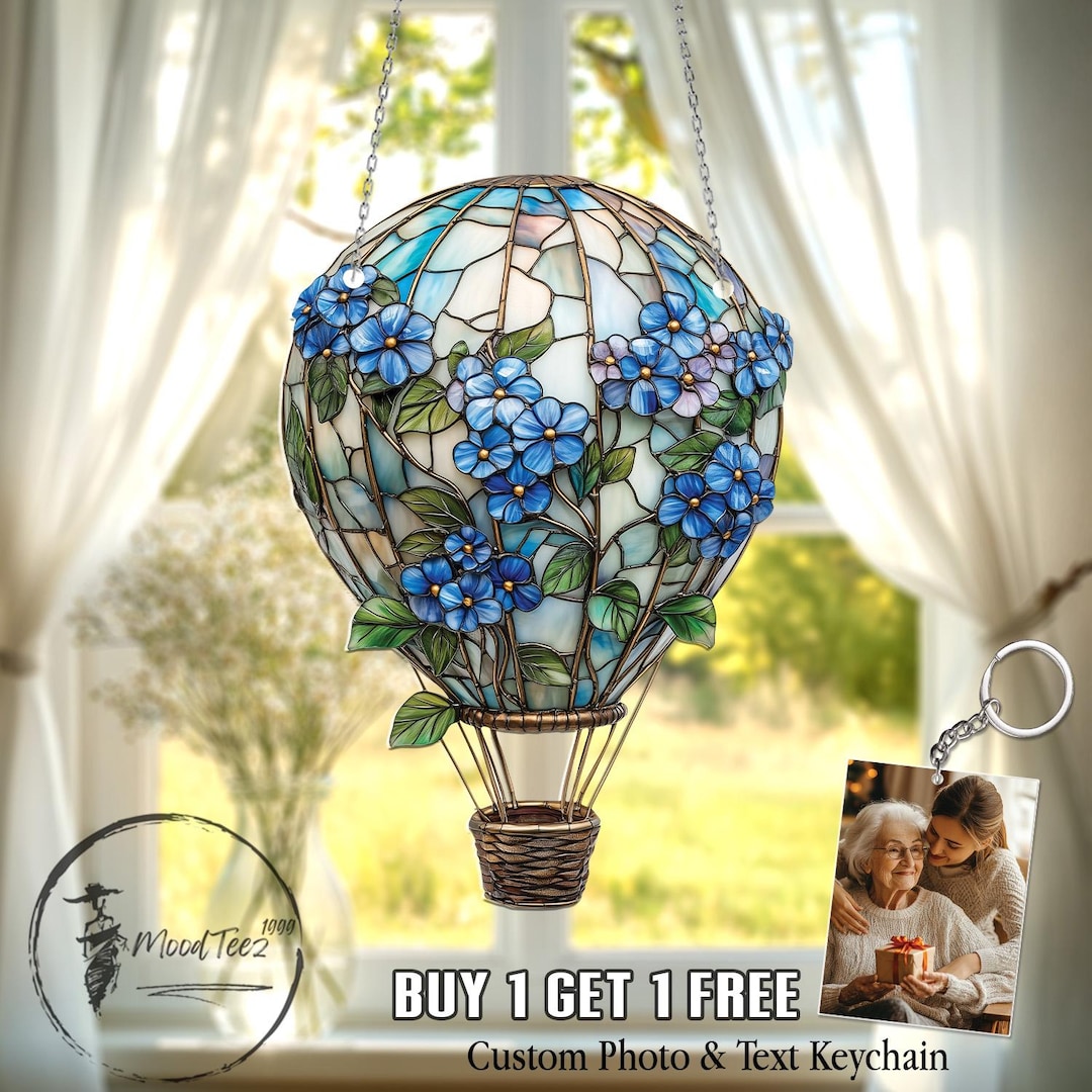 Blue Forget Me Not Hot Air Balloon Acrylic Window Hanging - Etsy
