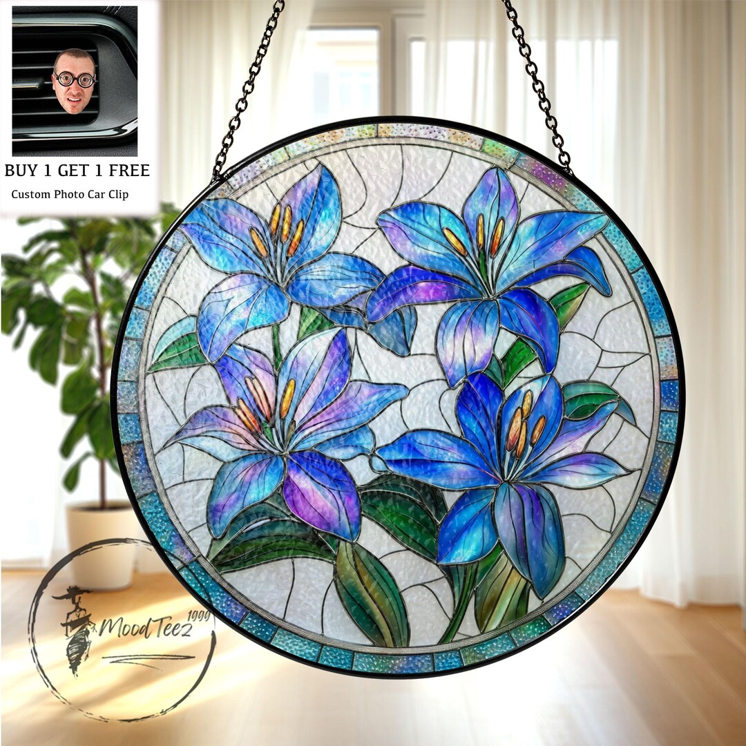 Purple Iris Stained Glass Window Hanging, Floral Glass Art, Iris Window ...