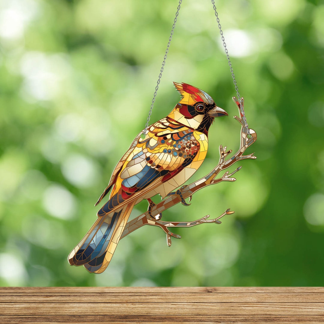 Cedar Waxwing on the Branch Window Hanging, Cedar Waxwings Bird Lover ...