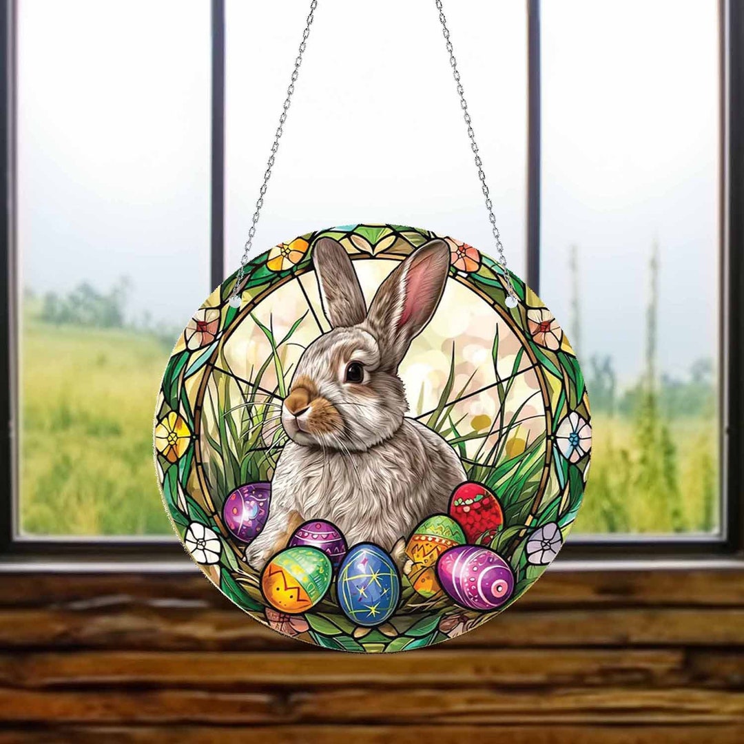 Spring Bunnies and Eggs Window Decor, Easter Bunny Gift Suncatcher From ...