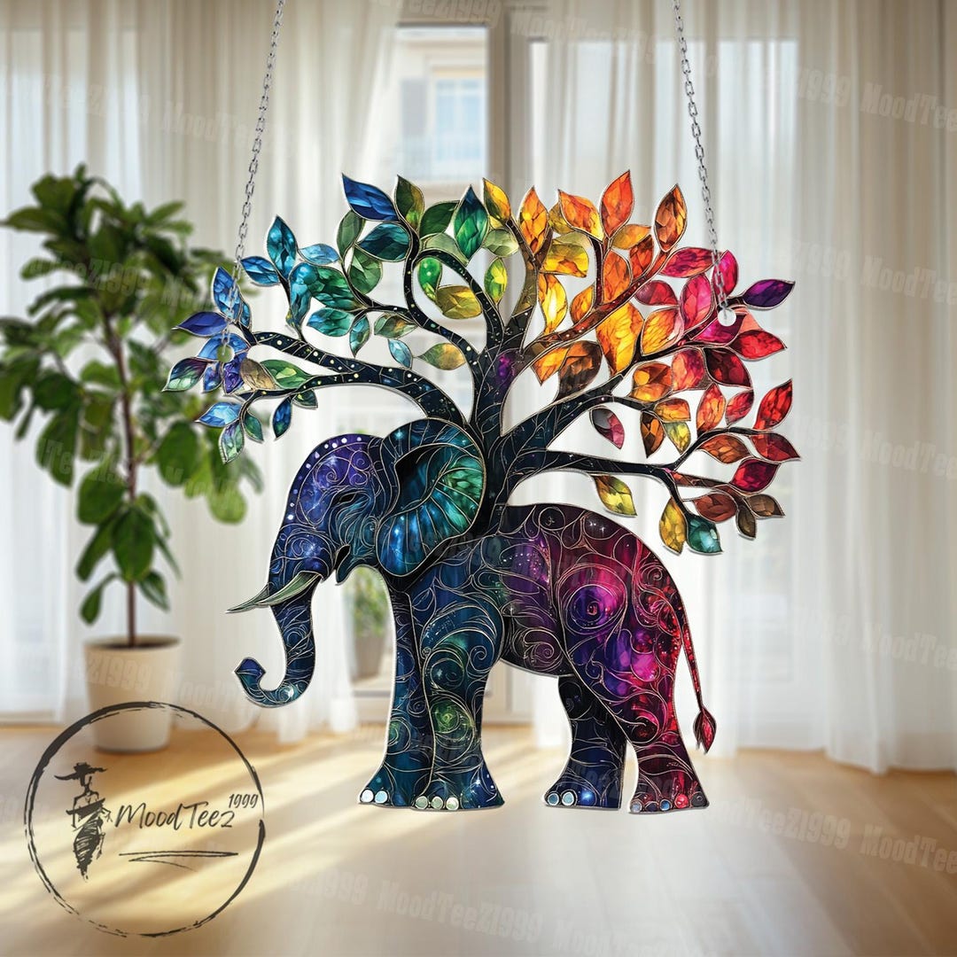 Elephant Tree Acrylic Window Hanging: Boho Home Decor - Etsy