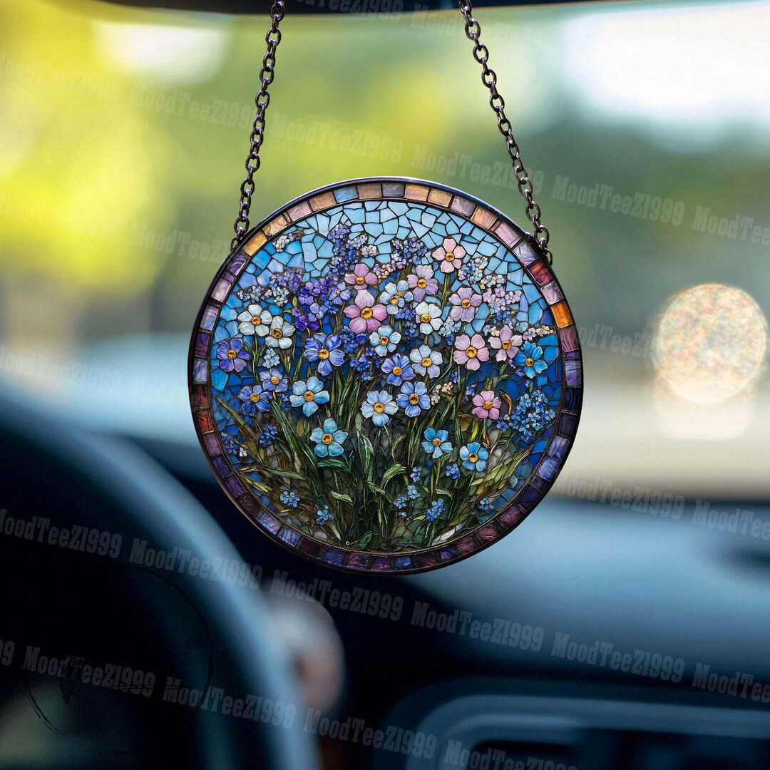 Forget-me-not Stained Glass Suncatcher: Floral Mosaic Window Hanging - Etsy
