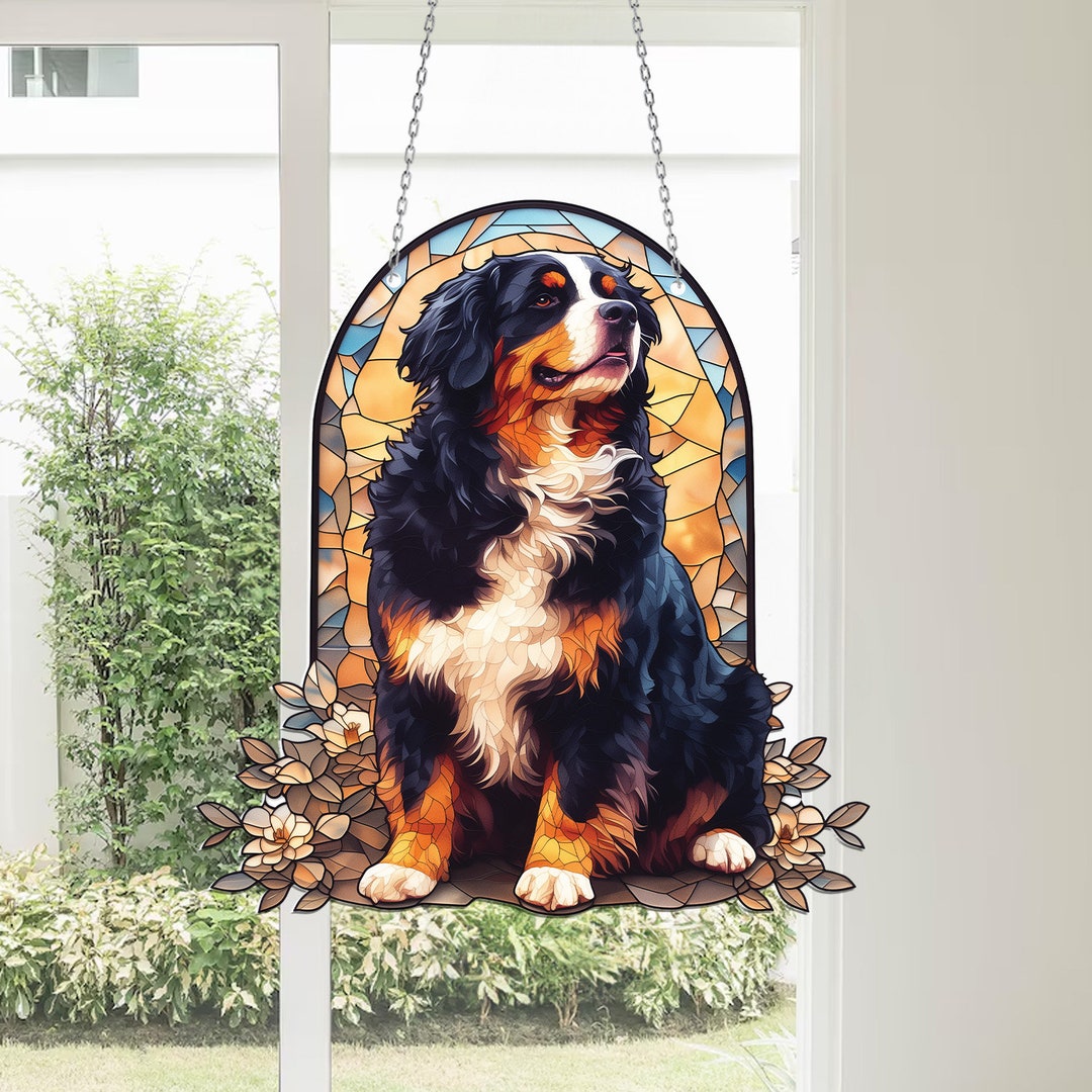Bernese Mountain Dog Window Hanging, Bernese Dog Decorative Art ...