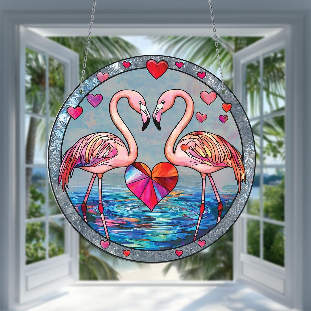 Flamingo in Lotus Pond Acrylic Window Hanging, Flamingo Suncatcher ...