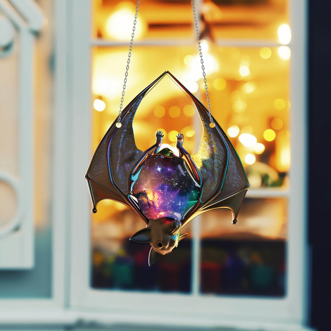 Bat 2D Acrylic Window Hanging, Bat Inspired Art, Bat Halloween Decor ...