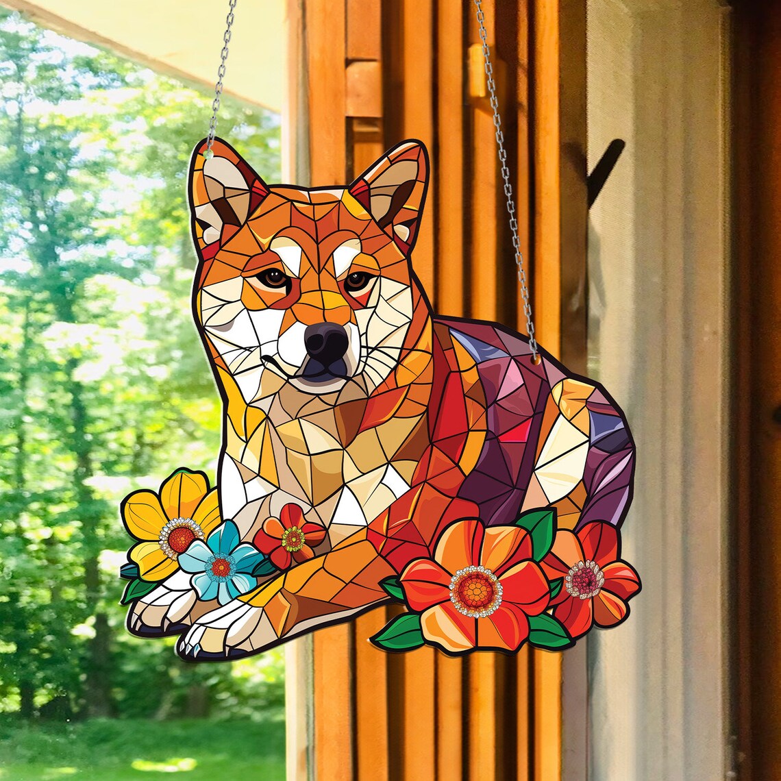 Shiba Inu and Flower Acrylic Window Decor, Shiba Inu Wall Art, Shiba ...