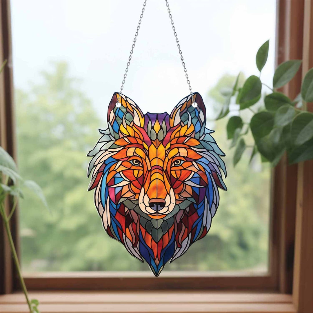 Wolf Suncatcher, Wolf Window Hanging, Wolf Gifts, Sun Catcher for Car ...