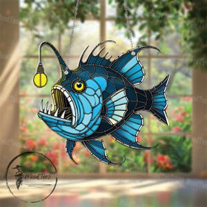 Buy 1 Get 1 Keychain - Angler Fish Window Hanging, Ocean Decor, Deep ...