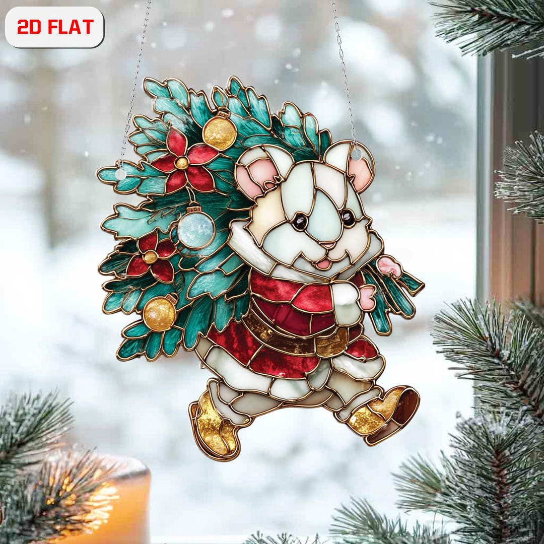 Christmas Mouse Window Hanging, Cute Holiday Decoration, Festive Animal ...