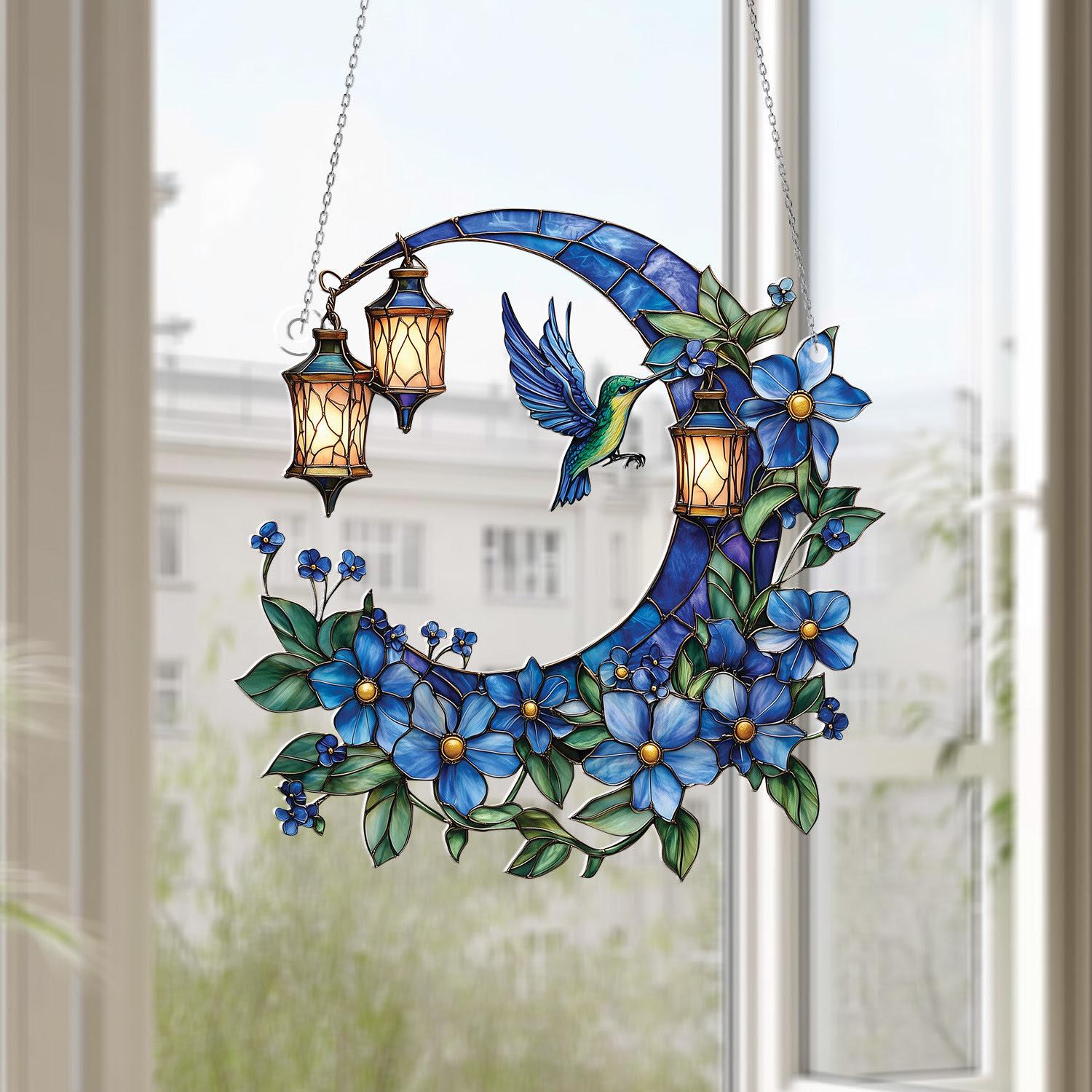 Hummingbird & Forget-me-not Acrylic Window Hanging: Nature Lover Gift ...