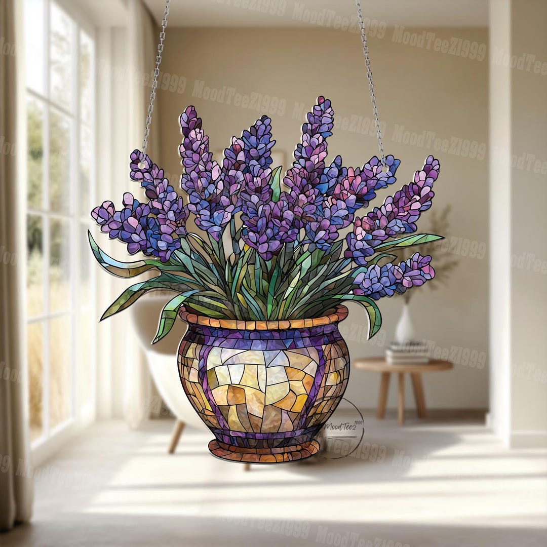 Lavender Pot Acrylic Window Hanging: Floral Home Decor - Etsy
