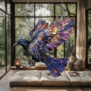 Raven Acrylic Window Hanging: Colorful Bird Art Decoration - Etsy