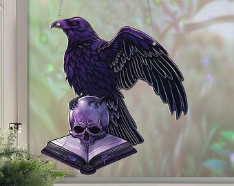 Raven Acrylic Window Decor, Skull Acrylic Bird Window Hangings Art ...