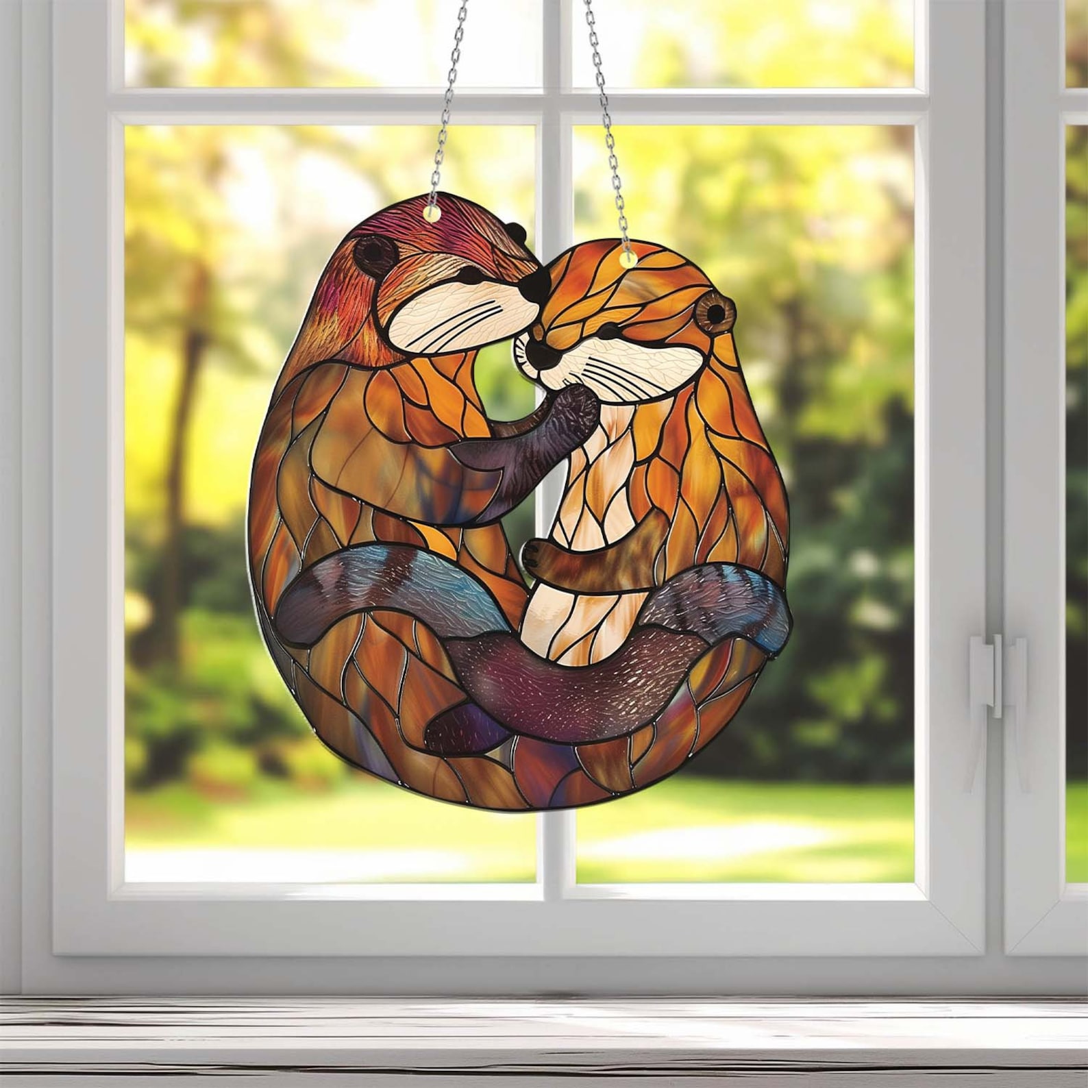 Otter Couple Hugging Acrylic Window Hanging, Otters Hanging Decor ...