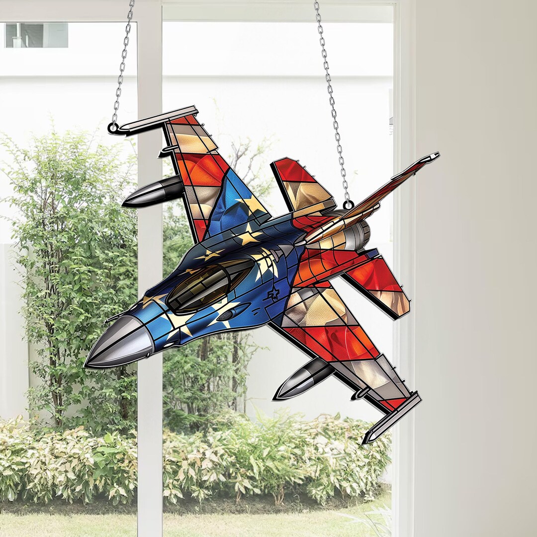 F-16 Fighting Falcon Acrylic Window Hanging: Patriotic Plane Ornament ...
