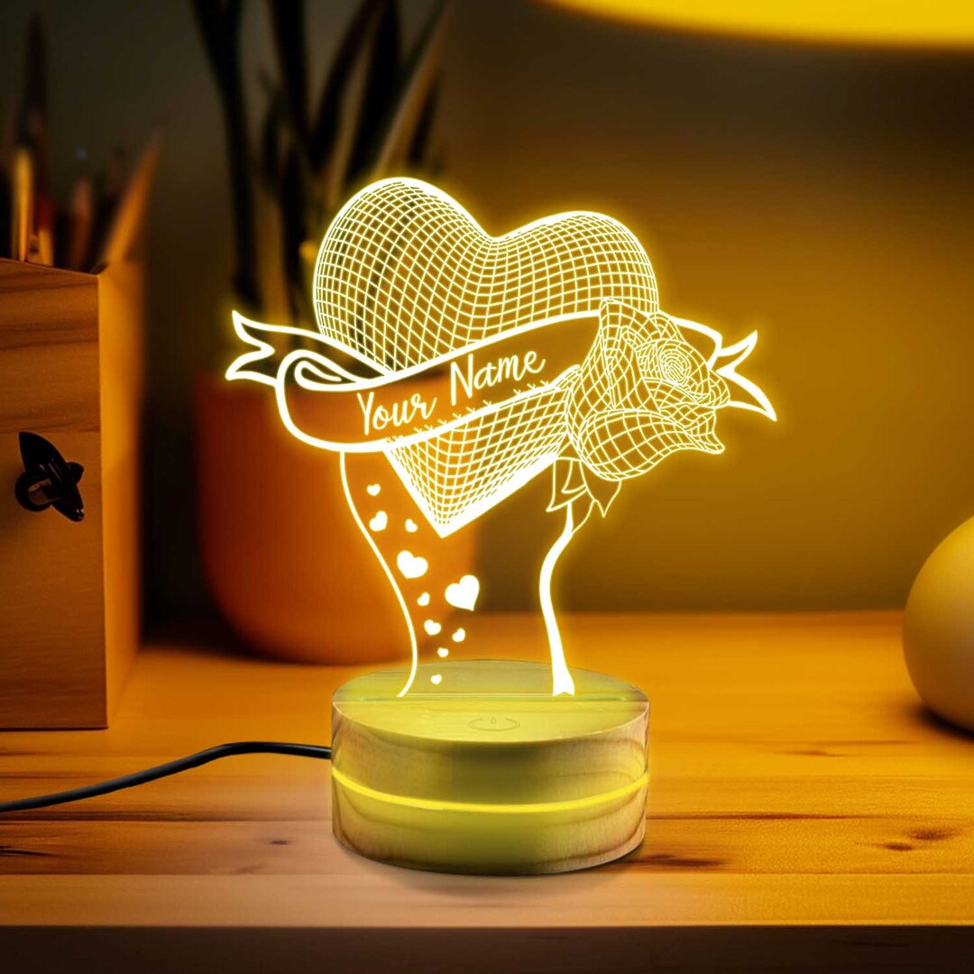 Personalized Heart Rose Night Light, Custom Anniversary Gift - Etsy