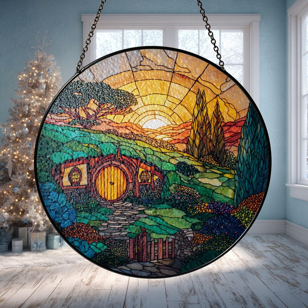 Hobbit House Glass 2D Window Hanging Decoration, Fantasy Shire ...