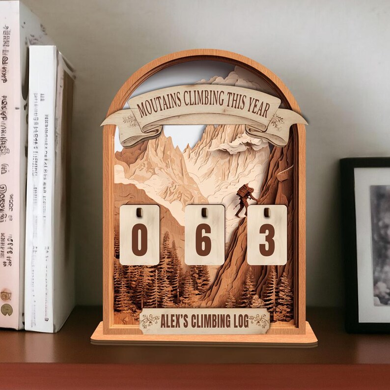 Personalized Wooden Miles Hiked Tracker, Custom Mountain Adventure Log ...