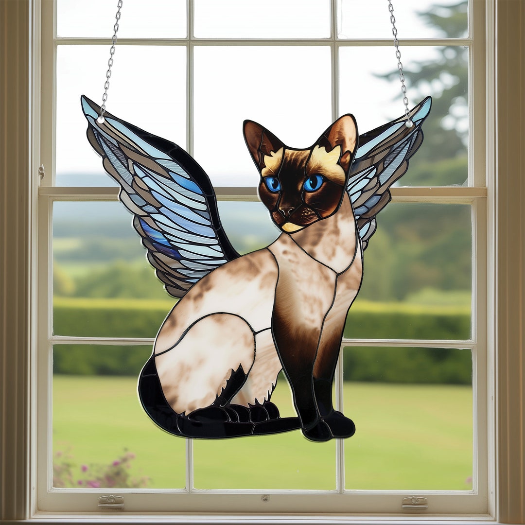 Siamese Cat Acrylic Window Hanging: Angel Wings, Pet Memorial - Etsy