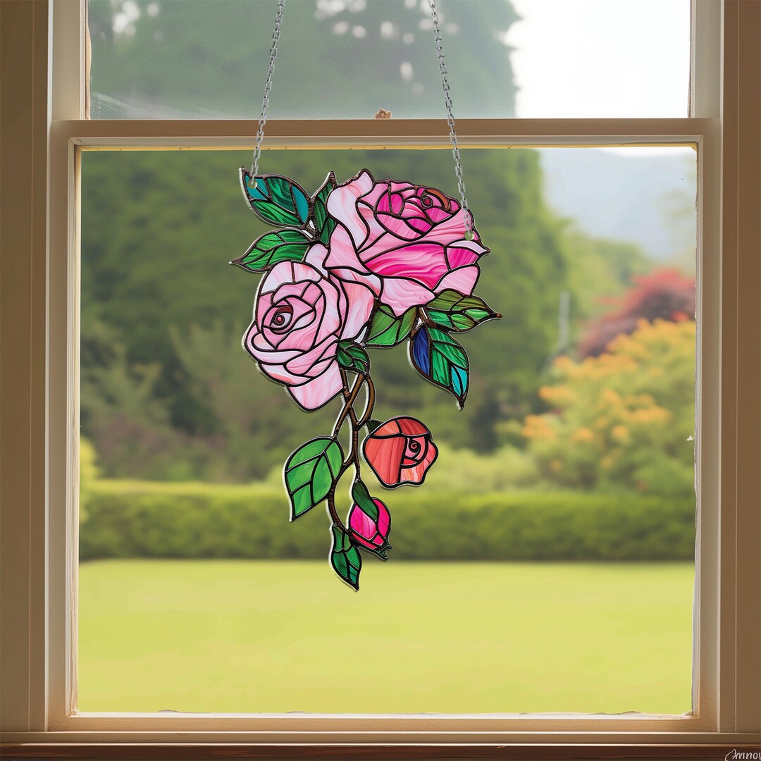 Roses Flower Acrylic Window Hanging 2D, Roses Flower Window Decor Home ...