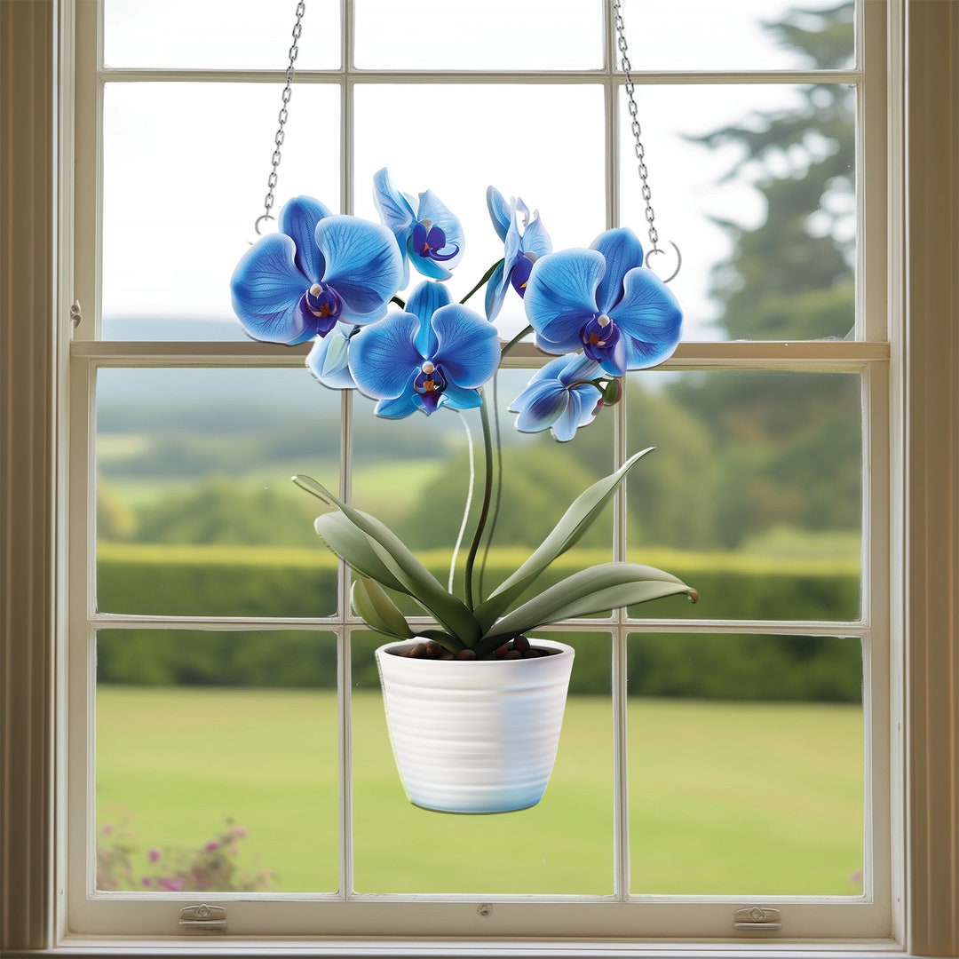 Blue Orchids Acrylic Window Hanging, Orchids Decor, Gift for Orchids ...
