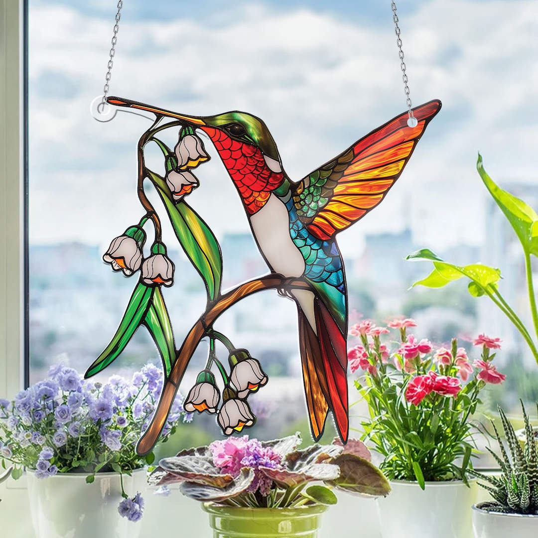 Hummingbird and Lily of the Valley Acrylic Window Hanging Decor ...