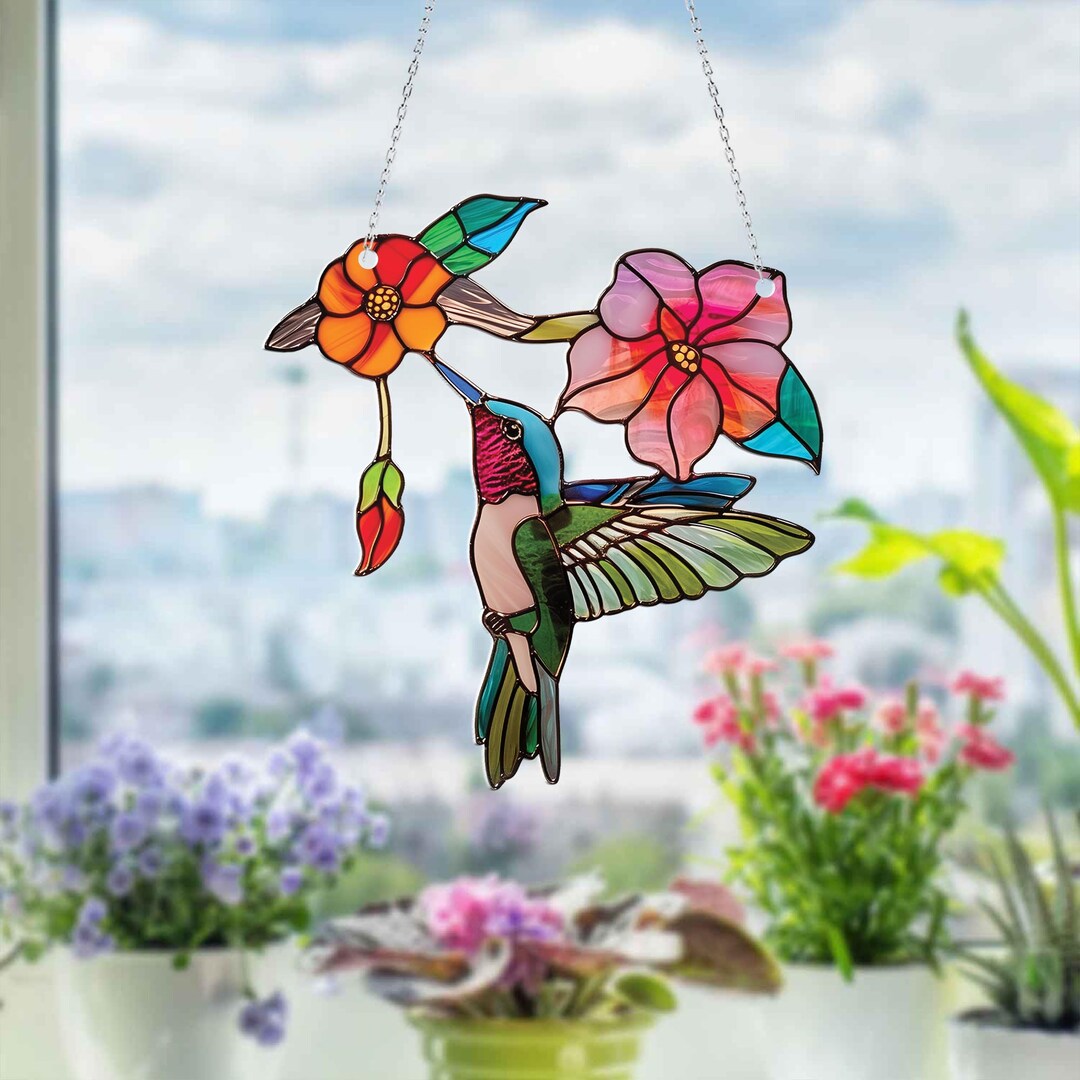 Humming Bird Hibiscus Acrylic Window Hanging, Acrylic Window Hagning ...