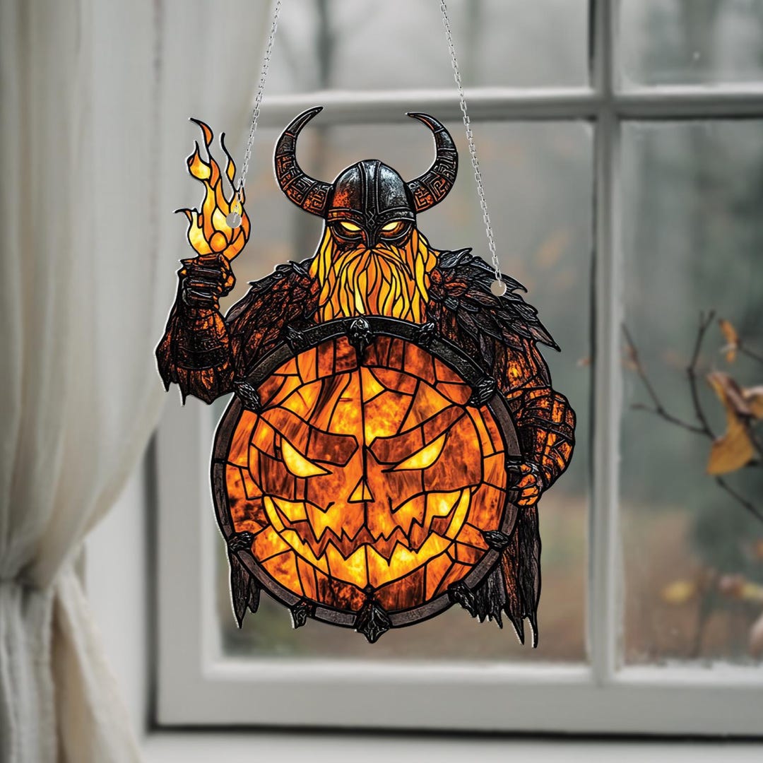 Halloween Viking Pumpkin Shield Window Hanging: Gothic Home Decor - Etsy