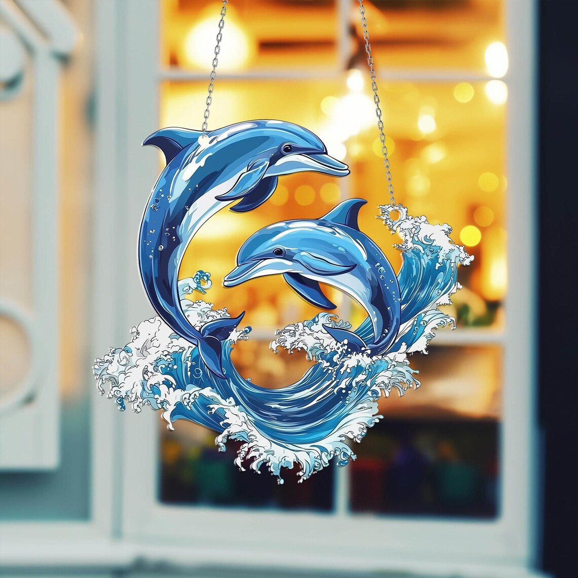 Dolphin Ocean Waves Acrylic Window Hanging: Beach House Decor - Etsy