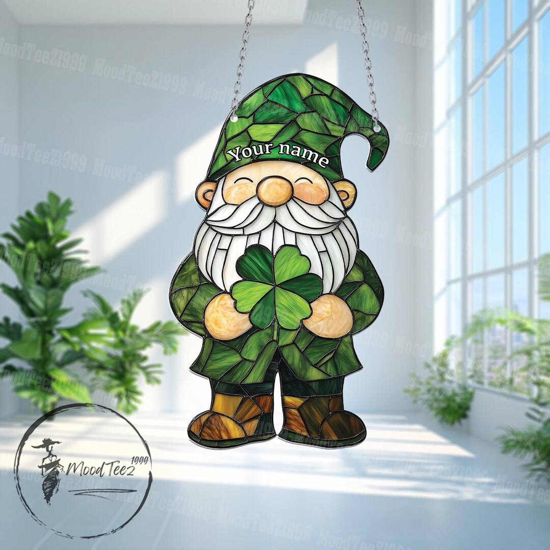 Custom St. Patrick's Gnome Acrylic Window Hanging Personalized St ...
