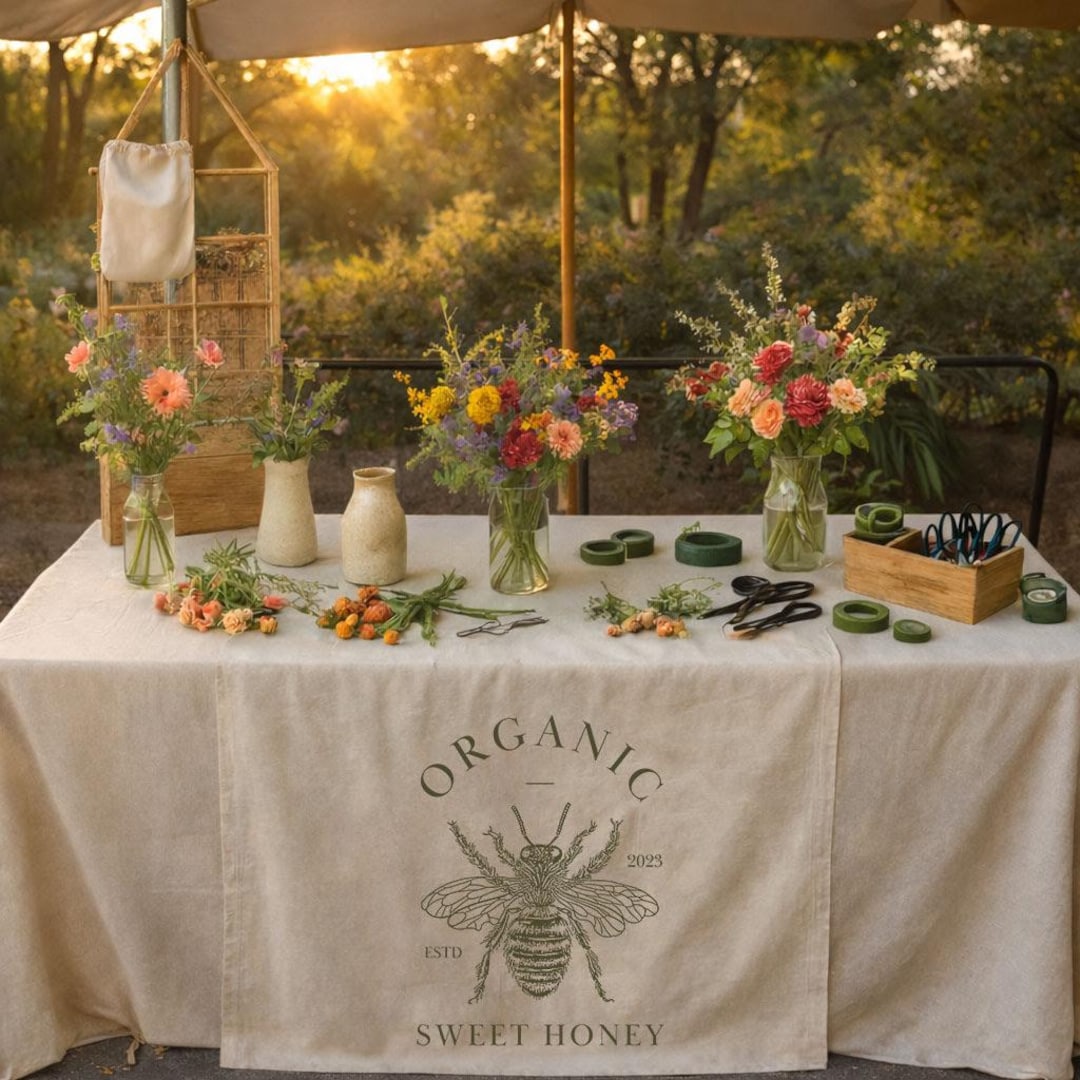 Custom Logo Linen Tablecloth, Rustic Market Table Cover, Farm Wedding ...