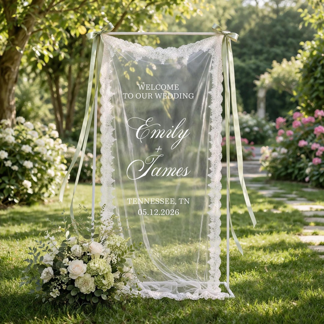 Custom Lace Wedding Welcome Sign, Sheer Tulle Banner, Elegant Bridal ...