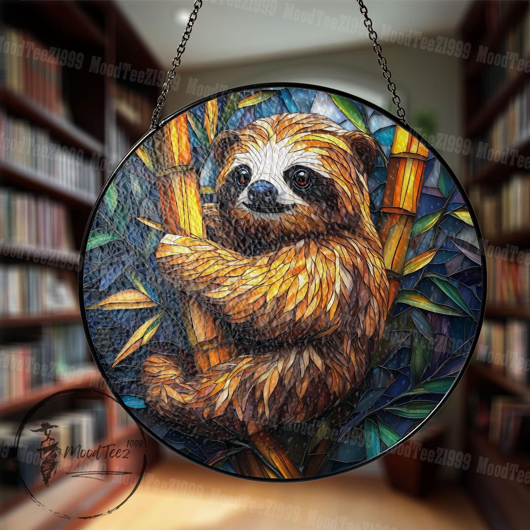 Sloth Stained Glass Window Hanging, Animal Art, Nature-inspired Decor ...