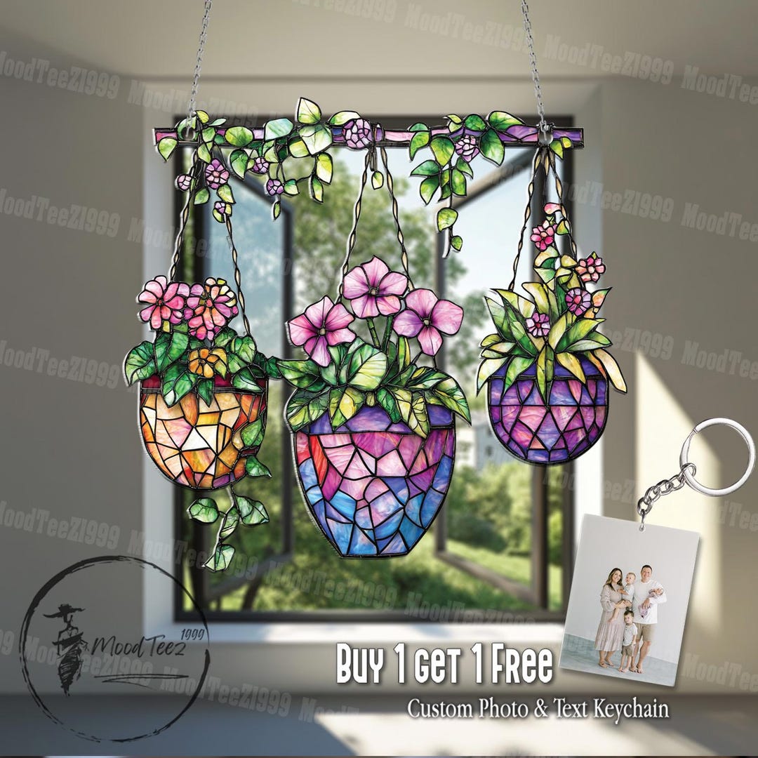Floral Hanging Planter Acrylic Window Hanging, Sunlight Catcher, Home ...