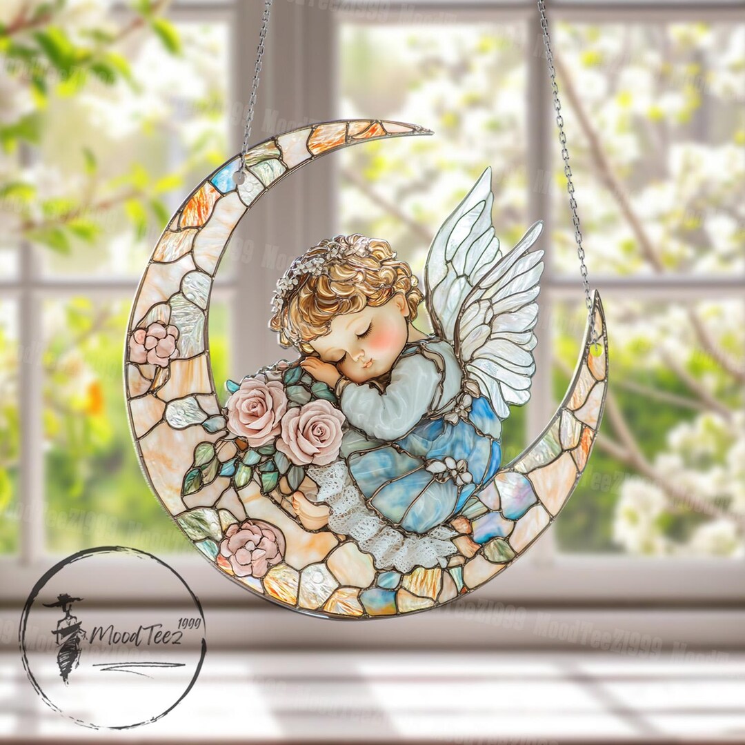 Sleeping Angel on Moon Acrylic Window Hanging: Elegant Home Decor - Etsy