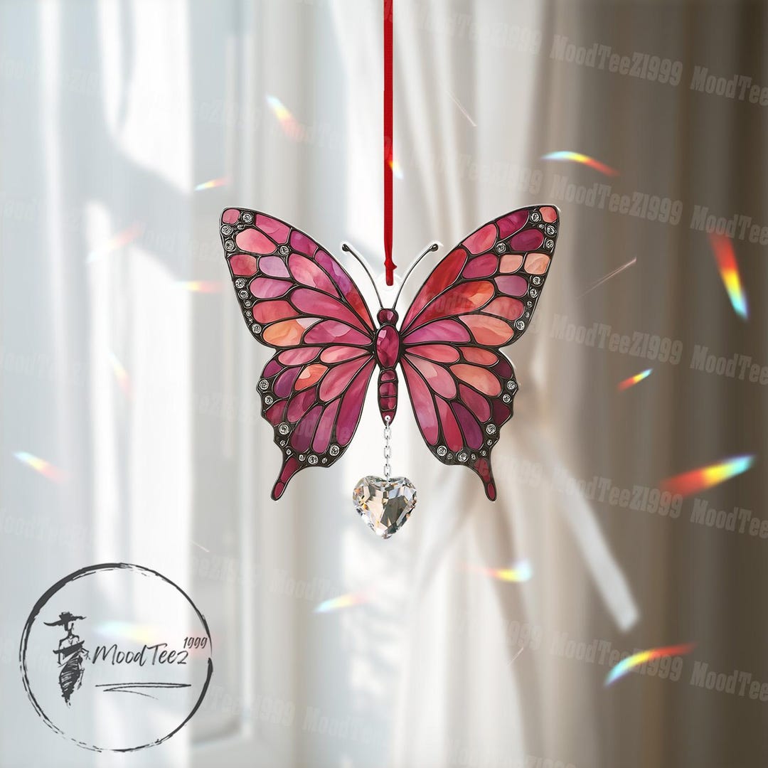 Pink Butterfly Window With Crystal,elegant Blush Wing Butterfly Decor ...
