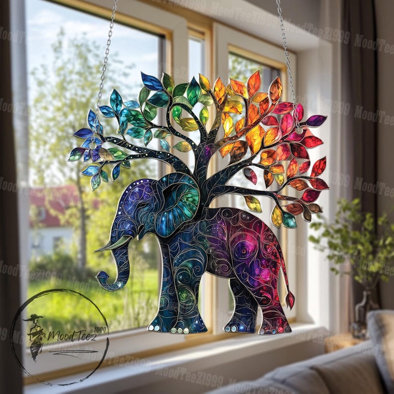 Elephant Tree Acrylic Window Hanging: Boho Home Decor - Etsy