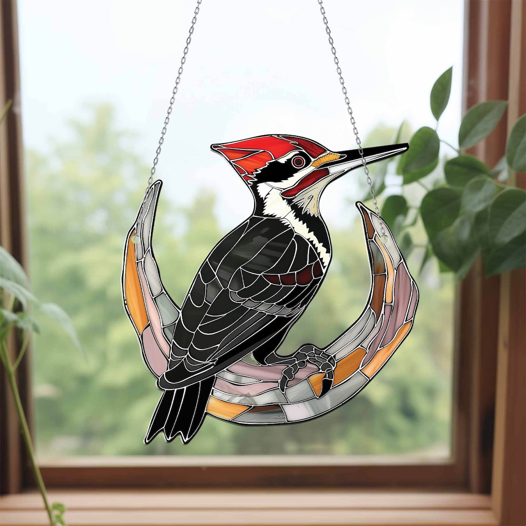 Pileated Woodpecker Bird Window Hanging, Woodpecker Decor, Woodpecker ...