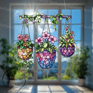 Floral Hanging Planter Acrylic Window Hanging, Sunlight Catcher, Home ...