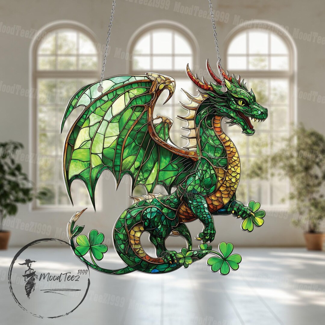 Green Dragon Window Hanging, Stained Glass Effect, Fantasy Home Decor ...