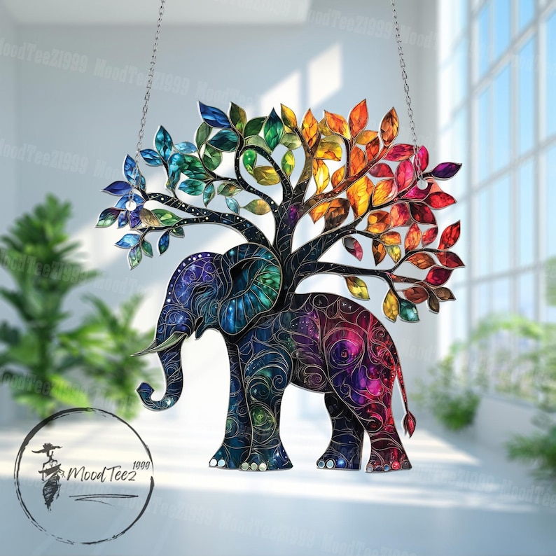 Elephant Tree Acrylic Window Hanging: Boho Home Decor - Etsy