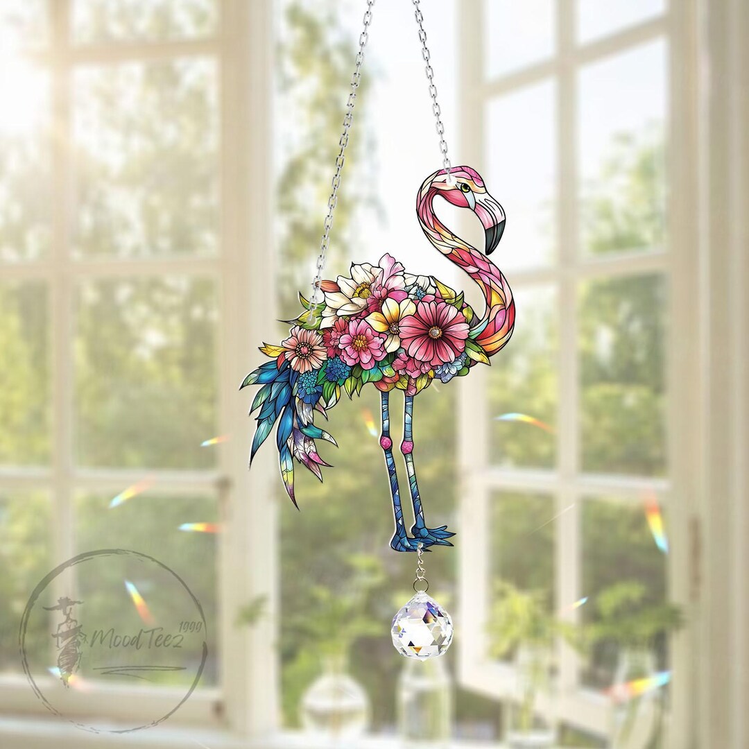 Floral Flamingo Acrylic Window With Crystal, Colorful Bird Shaped With ...
